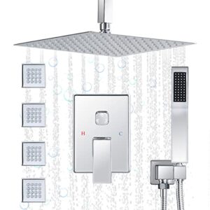 (updated) jetsbath shower jets rain shower system with 12'' ceiling shower & hand shower, overhead full body shower system with body shower spray jets chrome rain shower set, jb3412c-ch