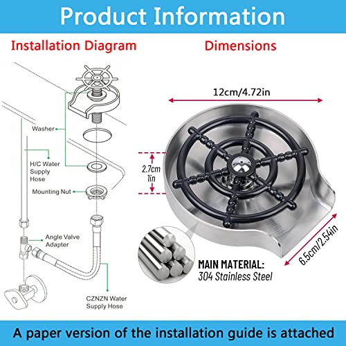 Wonglea Glass Rinser for Kitchen Sink,Cup Washer for Sink,Stainless Steel Bottle Washer,Faucet Glass Cleaner Sink Attachment,Automatic Cup Cleaner for Sink in Homes, Bars, Coffee