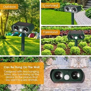 Abilly 2023 Solar Ultrasonic in Repellent Defender Rat, Squirrel, Deer, Raccoon, Skunk, Rabbit, Mole, Dog, Cat, Waterproof with Motion Detector