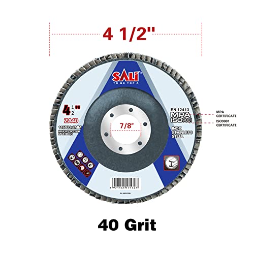 Sali 20 Pack Zirconia Flap Disc 40 Grit 4.5" x 7/8-Inch Sanding Disc Bevel Type #29 Premium and Industrial Grade Angle Grinder Grinding Wheel High Performance Edge Grinding