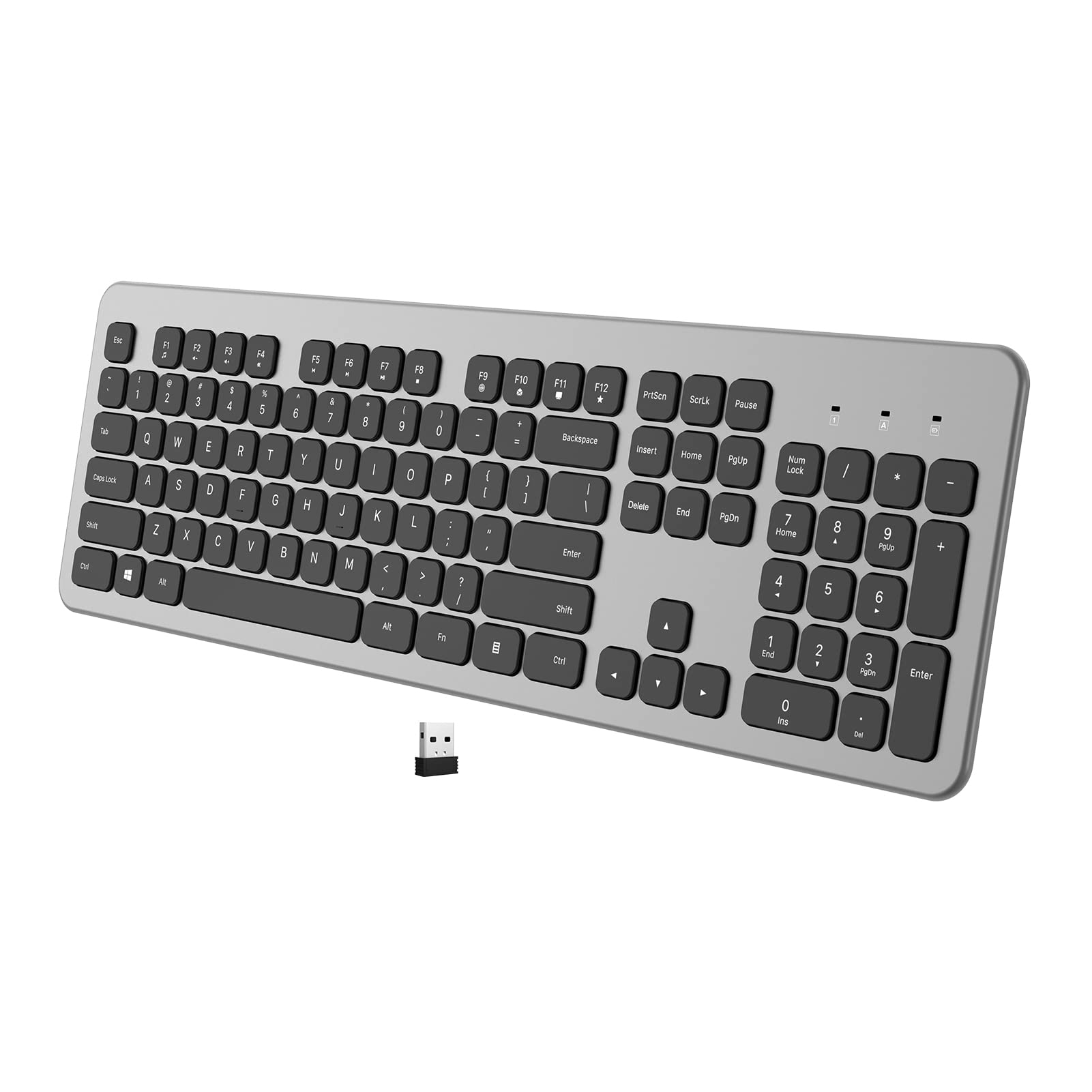 BRJEC Wireless Keyboard, 2.4G Wireless Computer Keyboard,Enlarged Indicator Light,Portable Full Size PC Keyboard with Numeric Keypad for Laptop,Desktop,Chromebook,Notebook (Black-Grey)