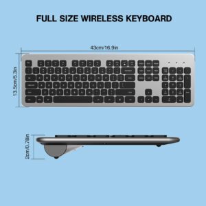 BRJEC Wireless Keyboard, 2.4G Wireless Computer Keyboard,Enlarged Indicator Light,Portable Full Size PC Keyboard with Numeric Keypad for Laptop,Desktop,Chromebook,Notebook (Black-Grey)