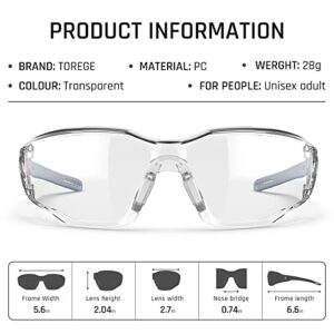 TOREGE Clear Safety Glasses Anti-Fog, Lightweight Safety Goggles Eye Protection Glasses Anti-Blue Light Scratch Resistant UV Protection, Lab Goggles Work Glass For Men Women(C1-Transparent&Gray)