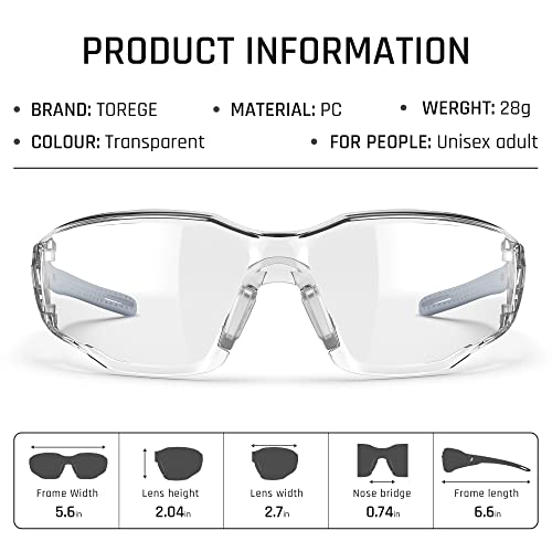 TOREGE Clear Safety Glasses Anti-Fog, Lightweight Safety Goggles Eye Protection Glasses Anti-Blue Light Scratch Resistant UV Protection, Lab Goggles Work Glass For Men Women(C1-Transparent&Gray)