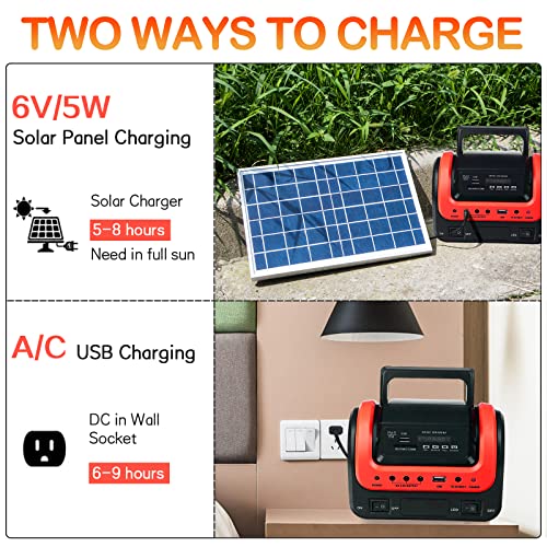 Solar Generator - Portable Generator with Solar Panel,Solar Power Generators Portable Power Station with Flashlight,Emergency Generator Solar Powered for Home Use Camping Travel Hunting Emergency(Red)