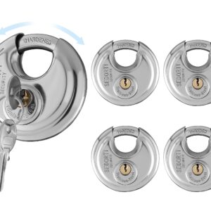 SEDORTI 5-Pack Discus Padlocks Keyed Alike, 2-3/4 inch Wide, Stainless Steel 304 Round Lock, Waterproof and Rustproof Storage Lock with Brass Keys, Ideal for Storage Unit Gate, Outdoor, Shed, Fence