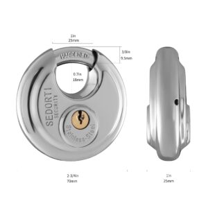 SEDORTI 5-Pack Discus Padlocks Keyed Alike, 2-3/4 inch Wide, Stainless Steel 304 Round Lock, Waterproof and Rustproof Storage Lock with Brass Keys, Ideal for Storage Unit Gate, Outdoor, Shed, Fence