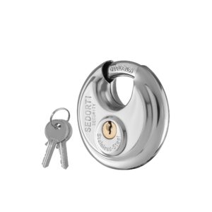 SEDORTI 5-Pack Discus Padlocks Keyed Alike, 2-3/4 inch Wide, Stainless Steel 304 Round Lock, Waterproof and Rustproof Storage Lock with Brass Keys, Ideal for Storage Unit Gate, Outdoor, Shed, Fence