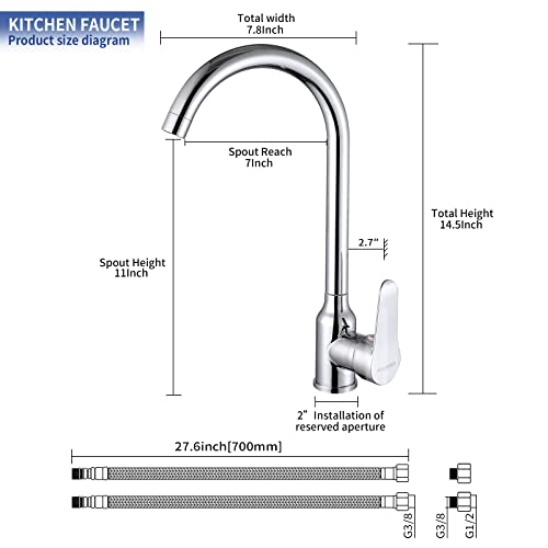 PFAMKEER Single Handle High Arc Kitchen Faucets Stainless Steel Chrome Plated, Modern Single Hole Kitchen Sink Faucet, Commercial One Hole Bar Sink Faucet