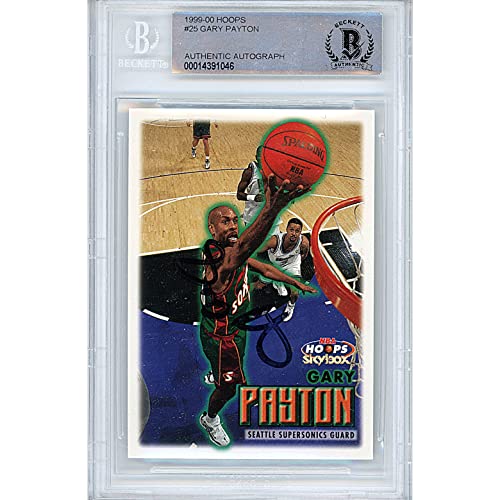 Gary Payton Signed Basketball Card Seattle SuperSonics 1999-2000 Hoops Skybox Beckett Authenticated Autograph Slabbed Super Sonics Autographed Cards Auto Memorabilia