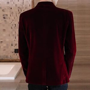 Men Vintage Velvet One Button Blazer Lightweight Solid Casual Sport Coat Single Breasted Slim Dinner Tuxedo Jacket (Red,X-Large)