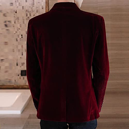 Men Vintage Velvet One Button Blazer Lightweight Solid Casual Sport Coat Single Breasted Slim Dinner Tuxedo Jacket (Red,X-Large)