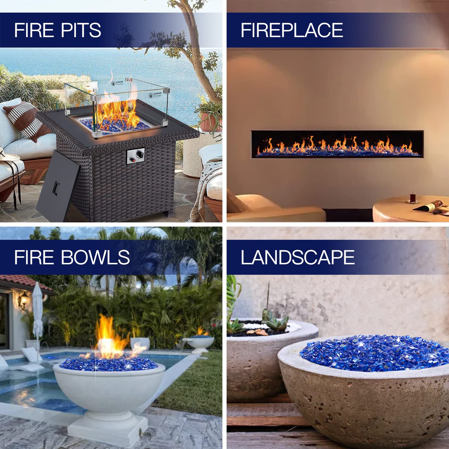 APROMISE Fire Glass for Fire Pit - 1/2 inch Fire Pit Glass | Reflective Fire Glass for Propane Fire Pit and Fireplace | 10lbs | Cobalt Blue