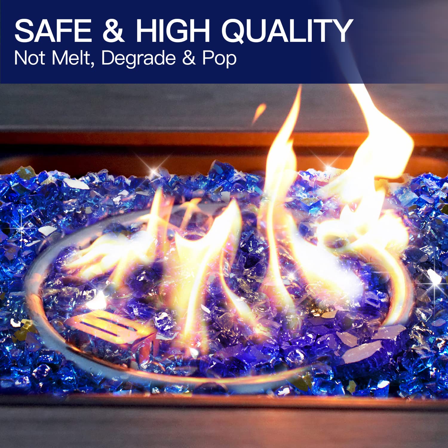 APROMISE Fire Glass for Fire Pit - 1/2 inch Fire Pit Glass | Reflective Fire Glass for Propane Fire Pit and Fireplace | 10lbs | Cobalt Blue