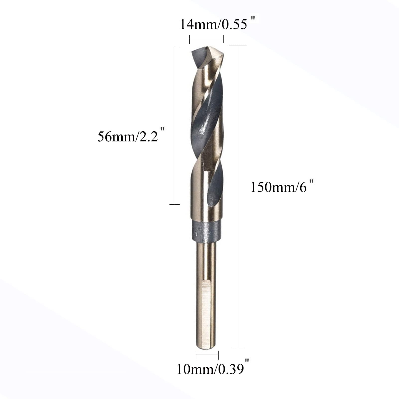 TA-VIGOR 14mm Reduced Shank Twist Drill Bit with 10mm Shank- 9/16" Drill Bit Perfect for Drilling Steel, Copper, Aluminum Alloy-Made of High Speed Steel 4341