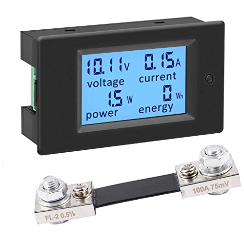 KETOTEK Digital Ammeter Voltmeter DC Voltage Current Power Energy Meter 6.5V~100V with 100A Shunt, DC Volt Amp Watt KWh Meter Panel Gauge LCD Display 4 in 1 Multimeter Solar