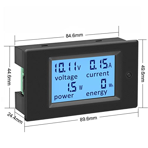 KETOTEK Digital Ammeter Voltmeter DC Voltage Current Power Energy Meter 6.5V~100V with 100A Shunt, DC Volt Amp Watt KWh Meter Panel Gauge LCD Display 4 in 1 Multimeter Solar