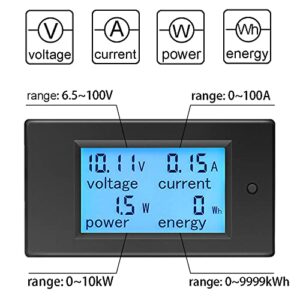 KETOTEK Digital Ammeter Voltmeter DC Voltage Current Power Energy Meter 6.5V~100V with 100A Shunt, DC Volt Amp Watt KWh Meter Panel Gauge LCD Display 4 in 1 Multimeter Solar