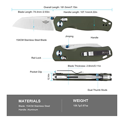 OKNIFE Rubato 2 Pocket Knife for Men, Rail Lock Knife 154CM Blade with Aluminum Handle for EDC, Outdoor