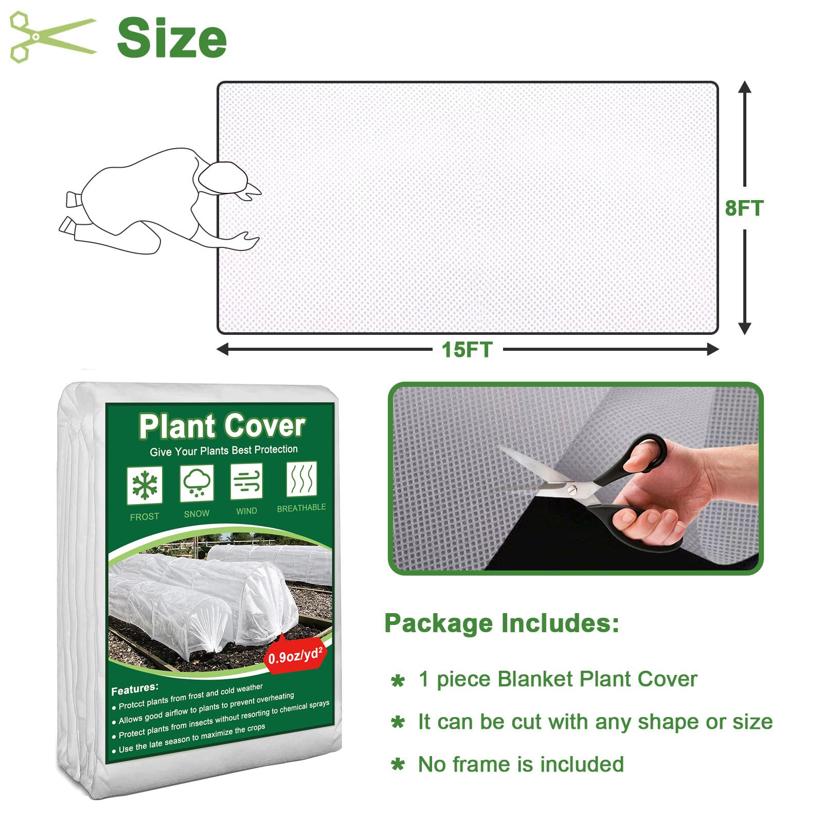 ZOZIJIU Plant Covers Freeze Protection- 0.9oz Plant Cover for Winter Freeze Rectangle Garden Floating Row Cover for Cold Protection (8X15FT)