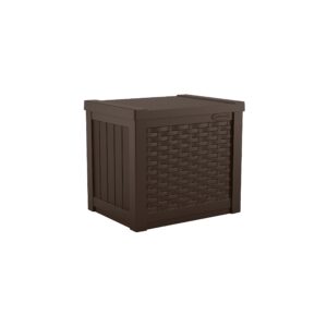 Suncast Resin Storage Seat (22 Gallon) and Trash Can (33 Gallon) Bundle for Backyard, Deck, Patio