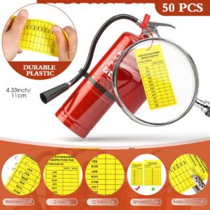 101 Pieces Monthly Fire Extinguisher Inspection Tags 2023 Maintenance Tags and Plastic Tamper Seals Numbered Security Tags with Handheld Hole Puncher (Red, Yellow, 4.33 x 2.13 Inch)