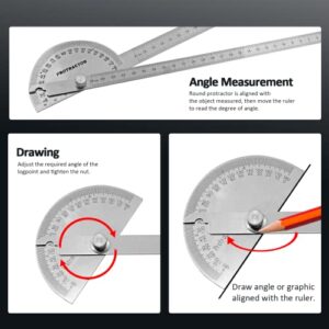 Suiwotin Angle Protractor 0-180 Degrees, Stainless Steel Angle Finder, Double Arms Protractor Ruler Woodworking Degree Protractor Craftsman Measuring Tools (30 cm/ 11.81 Inch)