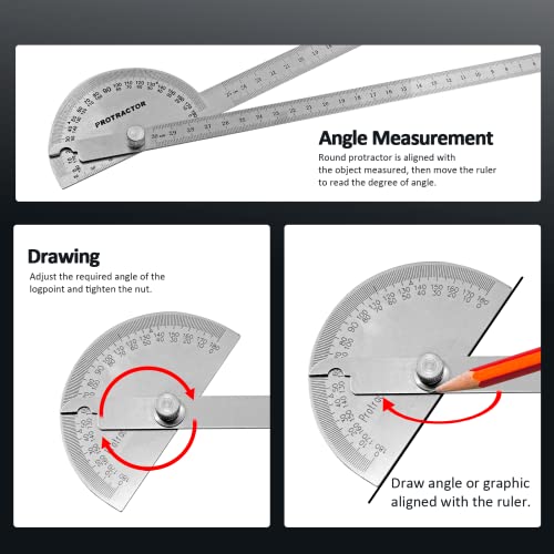 Suiwotin Angle Protractor 0-180 Degrees, Stainless Steel Angle Finder, Double Arms Protractor Ruler Woodworking Degree Protractor Craftsman Measuring Tools (30 cm/ 11.81 Inch)