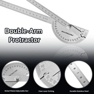 Suiwotin Angle Protractor 0-180 Degrees, Stainless Steel Angle Finder, Double Arms Protractor Ruler Woodworking Degree Protractor Craftsman Measuring Tools (30 cm/ 11.81 Inch)