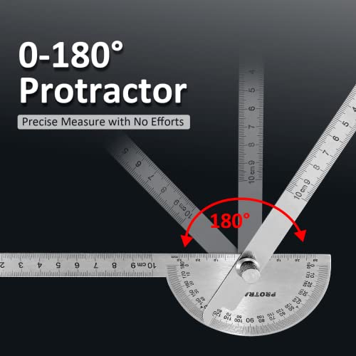 Suiwotin Angle Protractor 0-180 Degrees, Stainless Steel Angle Finder, Double Arms Protractor Ruler Woodworking Degree Protractor Craftsman Measuring Tools (30 cm/ 11.81 Inch)