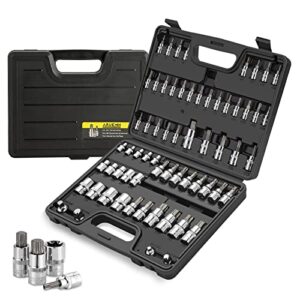 arucmin 64-piece external torx bit socket set, 1/4, 3/8, 1/2-inch drive master hex and star bit set, s2 and cr-v steel (e4-e24, t6-t70, tt6-tt70, tp8-tp60)