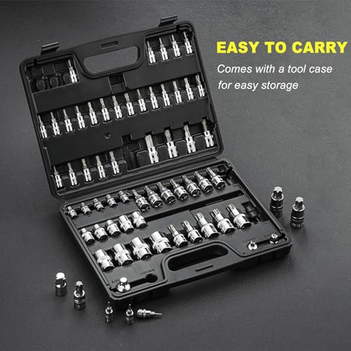 ARUCMIN 64-Piece External Torx Bit Socket Set, 1/4, 3/8, 1/2-inch Drive Master Hex and Star Bit Set, S2 and CR-V Steel (E4-E24, T6-T70, TT6-TT70, TP8-TP60)