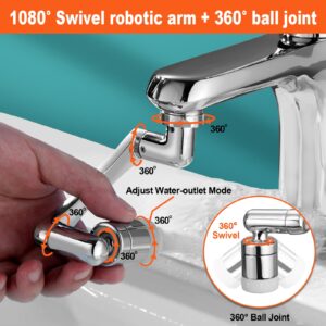 Spurtar 2 PCS 1440° Faucet Extender for Bathroom Sink, 2 Outlet Mode 1080° Rotatable Faucet Aerator + 360° Swivel Faucet Attachment Multifunctional Extension, Splash Filter Kitchen Faucet Extender