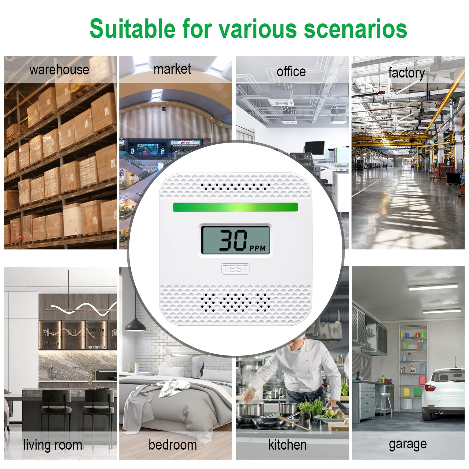 Carbon Monoxide Detectors, Portable CO Alarm Detector Device with LCD Digital Display for Travel Home, Carbon Monoxide Alarm with Electrochemical Sensor, Battery Powered