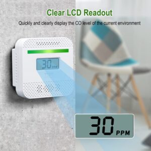 Carbon Monoxide Detectors, Portable CO Alarm Detector Device with LCD Digital Display for Travel Home, Carbon Monoxide Alarm with Electrochemical Sensor, Battery Powered