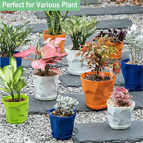 HBSGS Plant Pots Plastic Flower Pots Set with Drainage Holes and Saucers Planter for Indoor Plants Outdoor Plants and Flowers, Colorful