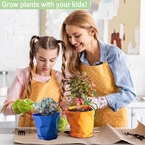 HBSGS Plant Pots Plastic Flower Pots Set with Drainage Holes and Saucers Planter for Indoor Plants Outdoor Plants and Flowers, Colorful