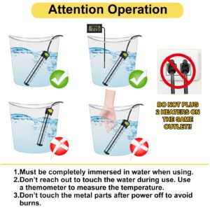 2 Pcs Immersion Water Heater Portable Electric Heater Submersible Hot Tub Heater with 304 SS Guard for Above Ground Pool Bathtub Plastic Bucket Basin Heat 5 Gallon Water in Minutes(Black, 1500W)