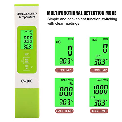 Water TDS Meter，5 in 1 TDS, EC, Salinity,Temperature Meter, Specific Gravity of Sea Water Accurate & Reliable ppm Meter,Digital Water Tester for Drinking Water, Aquariums, Swimming Pool, Hydroponic S