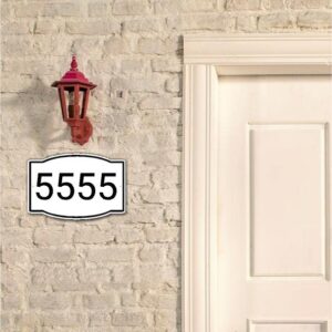 Horizontal White and Black House Number, Address Plaque Sign for Mailbox, Customized for House, Store, Office, Outside, 911 Visibility Signage