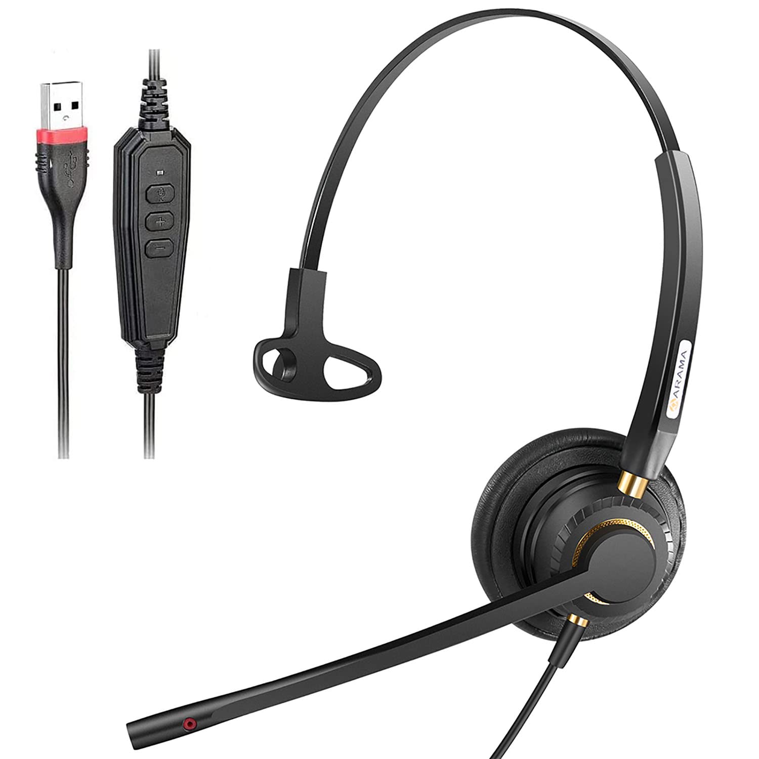 Arama USB Headset with Microphone, Computer Headset with Noise Cancelling Mic, Ultra Comfort HD Stereo Sound Wired Headphones with in-Line Controls for PC Laptop Home Office Skype Zoom UC Call Center