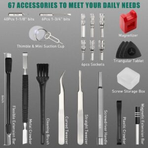 Precision Screwdriver Set Electric, 67 in 1 Electric Screwdriver Kit with 52 Magnetic Bits, HYCHIKA Professional Electronics Repair Tool Kit w/LED for Computer Phone Drone PC Camera