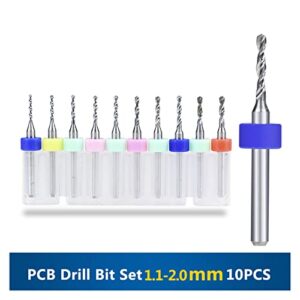 VIEUE Drill Bits 10 Pack 1.1-2.05mm PCB Drill Bit Set 3.175mm Shank PCB Micro Drill Bit Carbide Bit Set (Color : PCB1.25 10PCS)