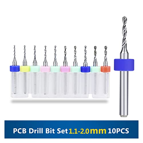 VIEUE Drill Bits 10 Pack 1.1-2.05mm PCB Drill Bit Set 3.175mm Shank PCB Micro Drill Bit Carbide Bit Set (Color : PCB1.25 10PCS)