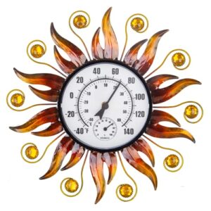 hobyluby 13" indoor outdoor thermometer, sun wall-mounted thermometer with humidity, easy to read decorative outside thermometer for patio, garden, no require batteries