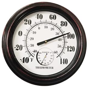 indoor outdoor thermometer large 12 inch wall thermometer-hygrometer waterproof does not require battery (brown)