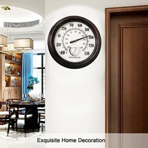 Indoor Outdoor Thermometer Large 12 Inch Wall Thermometer-Hygrometer Waterproof Does not Require Battery (Brown)