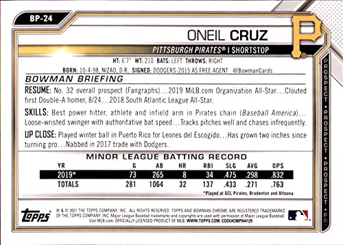 2021 Bowman Prospects #BP-24 Oneil Cruz Pittsburgh Pirates Baseball NM-MT