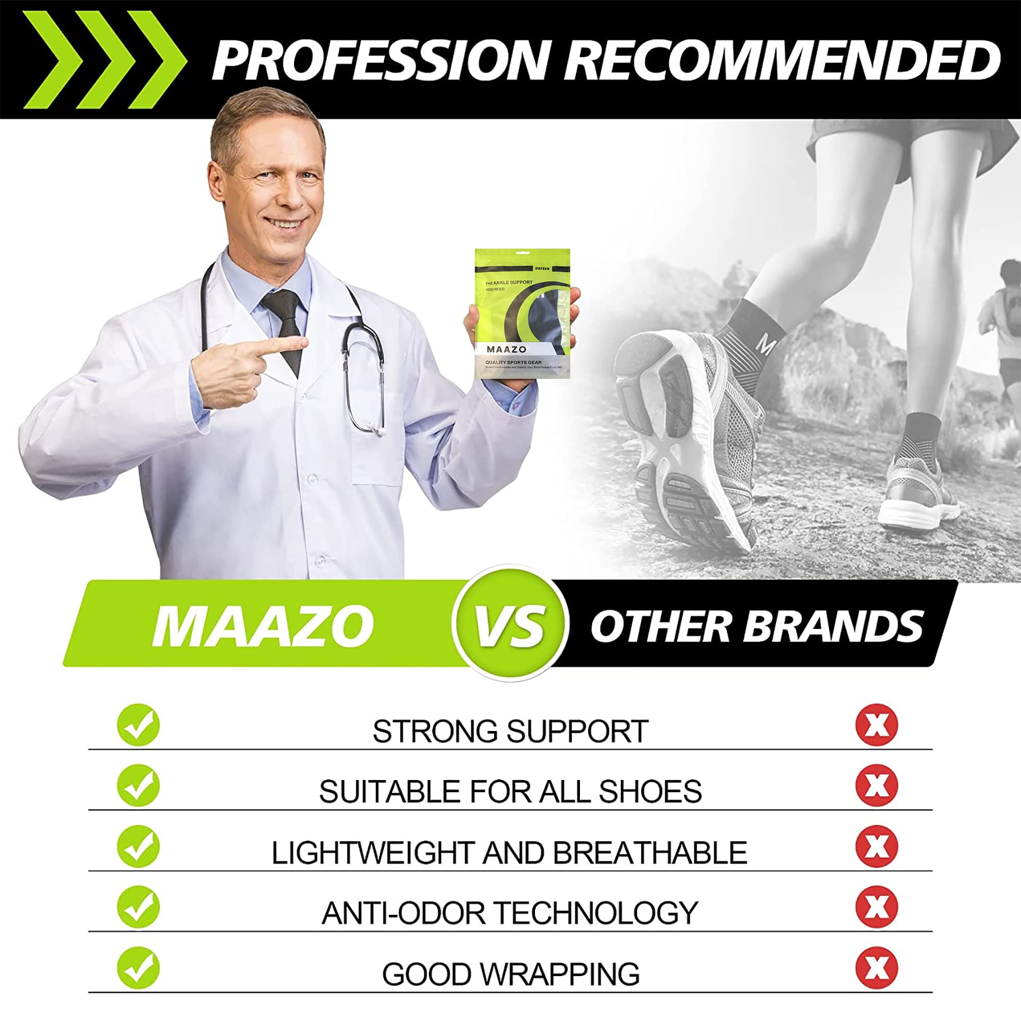 MAAZO Ankle Brace for Women & Men & Youth Ankle Brace for Sprained Ankle, Ankle Wrap for Plantar Fasciitis Relief, Heel Protectors Sleeve w/ Ankle Support Strap, Heel Brace for Heel Pain (M,Single)