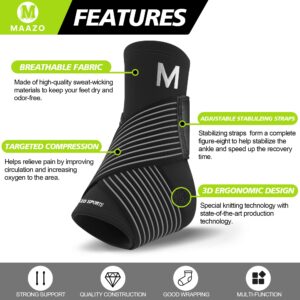 MAAZO Ankle Brace for Women & Men & Youth Ankle Brace for Sprained Ankle, Ankle Wrap for Plantar Fasciitis Relief, Heel Protectors Sleeve w/ Ankle Support Strap, Heel Brace for Heel Pain (M,Single)